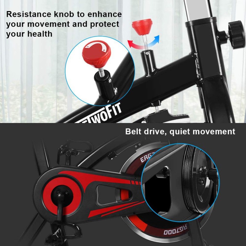 OneTwoFit Indoor Cycling Exercise Bike with Adjustable Handlebars & Seat, 16KG Flywheel Resistance