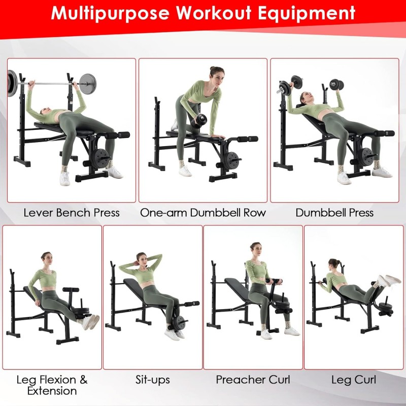 Weight Bench, Bench Press Set with Squat Rack and Bench for Home Gym Full-Body Workout combo set